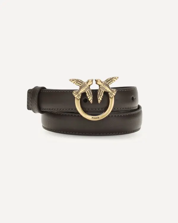 Pinko Love Berry Leather Belt With Love Birds Logo Buckle - Brown