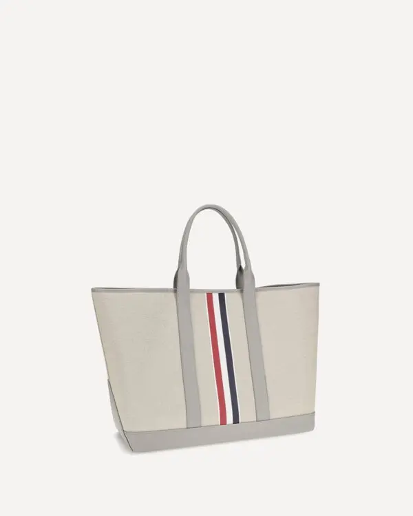Thom Browne Canvas Tote Bag With Leather Details - Grey