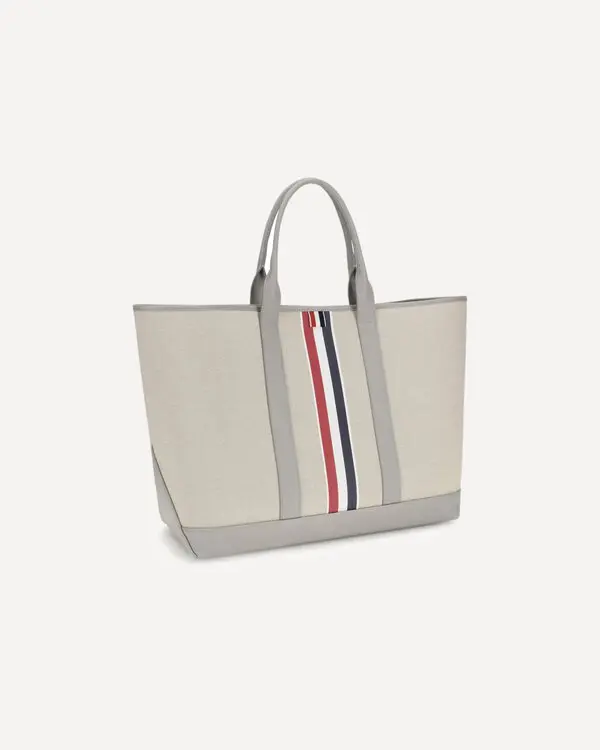 Thom Browne Canvas Tote Bag With Leather Details - Grey