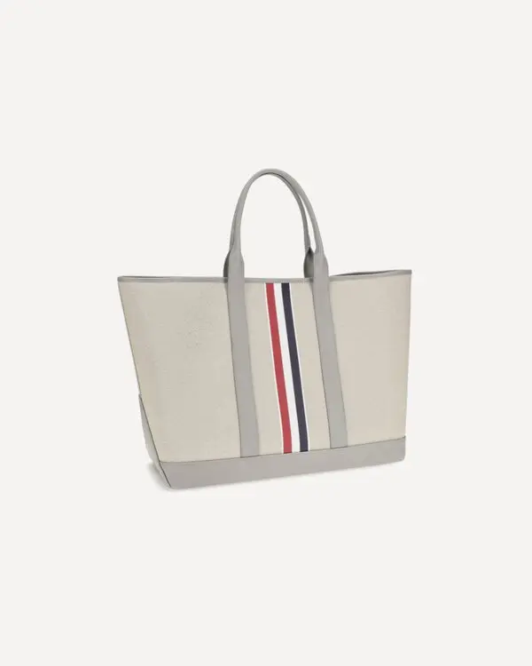 Thom Browne Canvas Tote Bag With Leather Details - Grey