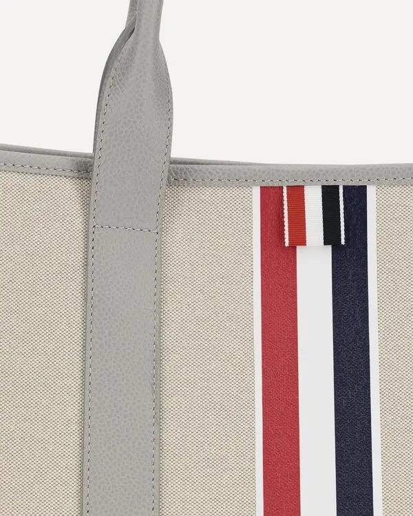 Thom Browne Canvas Tote Bag With Leather Details - Grey
