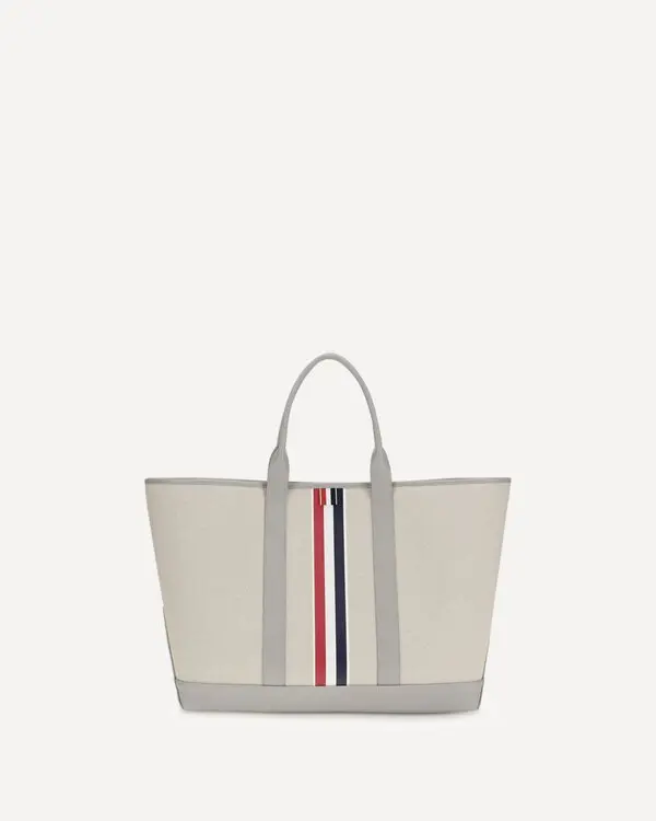 Thom Browne Canvas Tote Bag With Leather Details - Grey