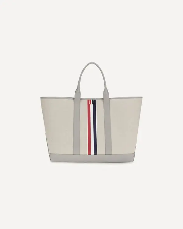 Thom Browne Canvas Tote Bag With Leather Details - Grey