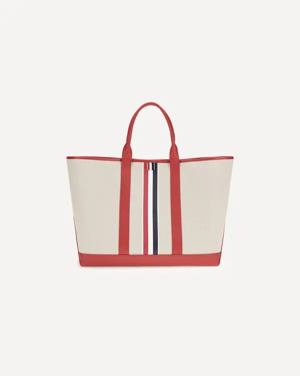 Thom Browne Canvas Tote Bag With Grained Leather Trim - Red