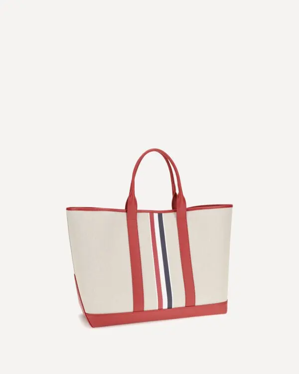Thom Browne Canvas Tote Bag With Grained Leather Trim - Red