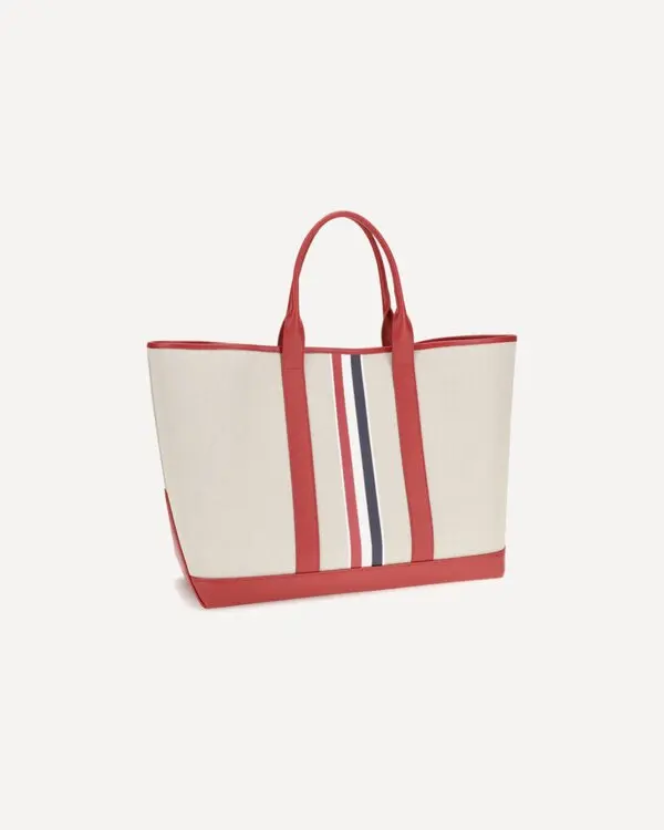 Thom Browne Canvas Tote Bag With Grained Leather Trim - Red