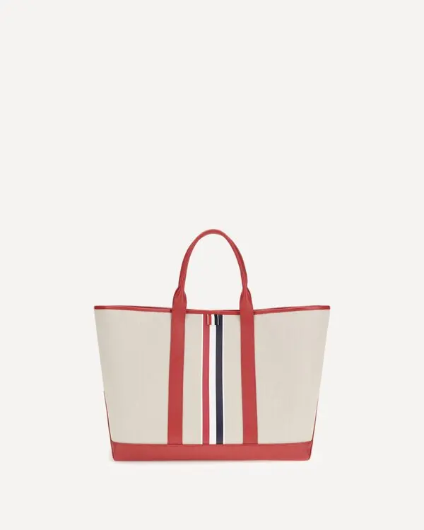 Thom Browne Canvas Tote Bag With Grained Leather Trim - Red