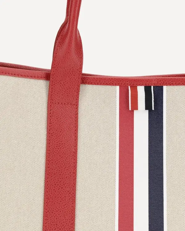 Thom Browne Canvas Tote Bag With Grained Leather Trim - Red