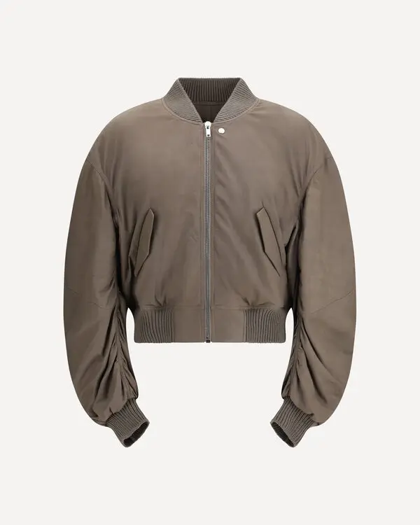 Rick Owens Lambskin Leather Padded Bomber Jacket - Grey