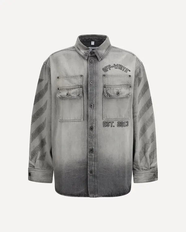 Off-White Diag Miitary Overshirt In Denim Mae - Grey