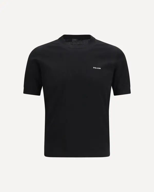 Prada C-neck Knit In Cotton - Black
