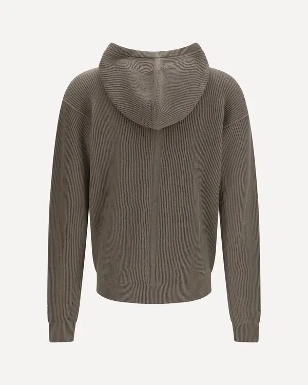 Rick Owens Ribbed Virgin Wool Knit Full Zip Hoodie - Grey