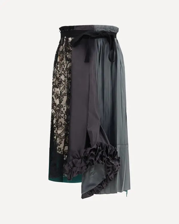 Prada Patchwork Midi Skirt With Ruffle And Lace Detailing