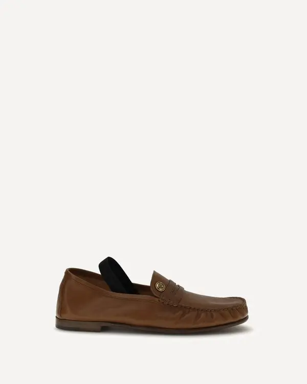 Versace Leather Loafers With Medusa Logo Plaque - Brown