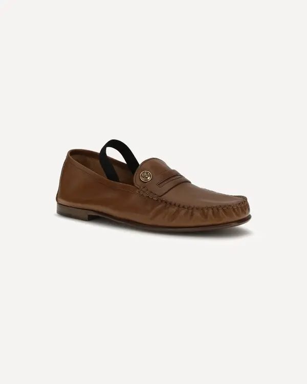 Versace Leather Loafers With Medusa Logo Plaque - Brown