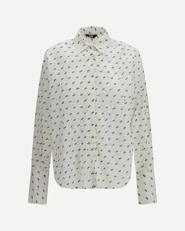 Gcds Cotton Broderie Anglaise Shirt With All-over Logo Embroidery
