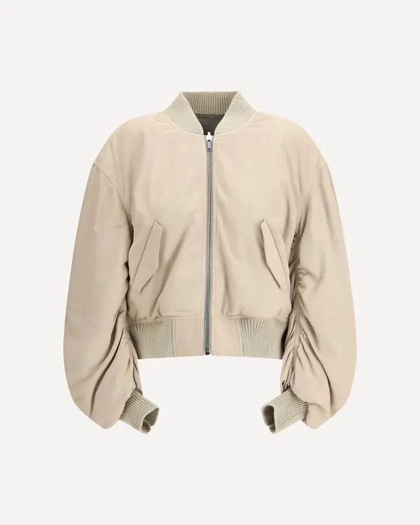 Rick Owens Lamb Leather Flight Bomber Jacket - Beige