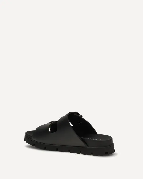 Prada Leather Sandals With Logo - Black