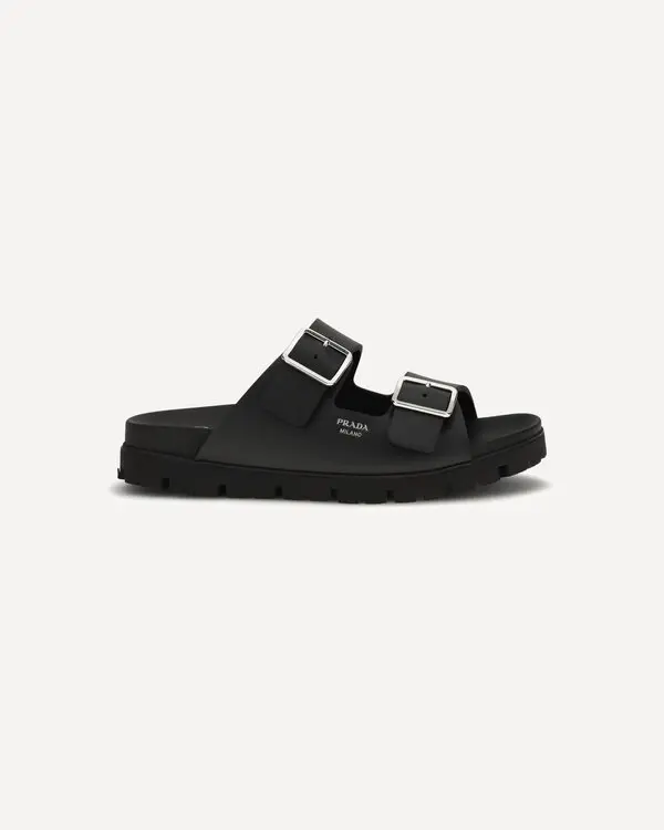 Prada Leather Sandals With Logo - Black