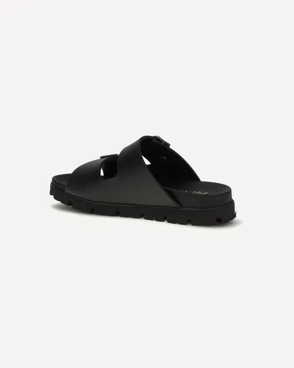 Prada Leather Sandals With Logo - Black