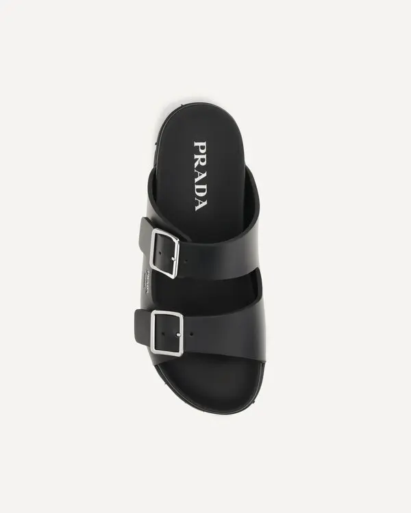 Prada Leather Sandals With Logo - Black