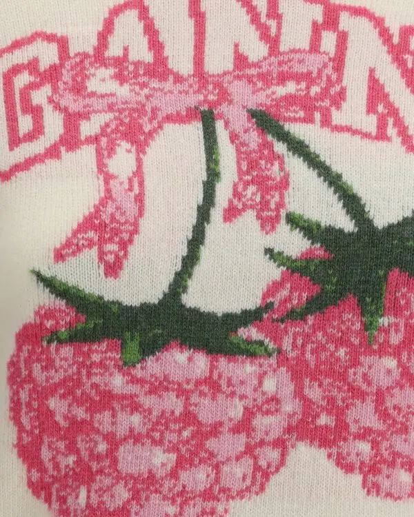 GANNI Crewneck Sweater With Raspberry Print