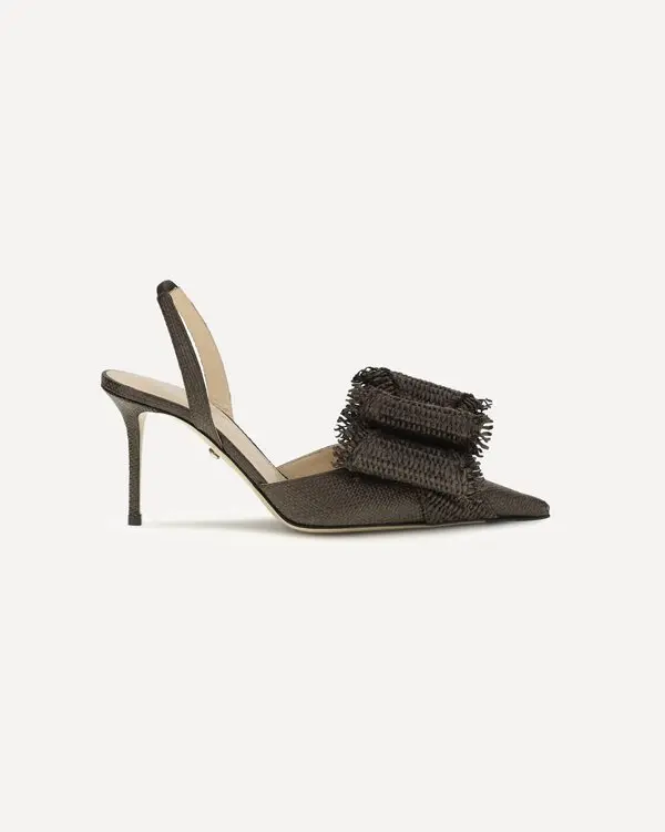 Mach & Mach Le Cadeau Pumps With Raffia Bow Detailing - Brown