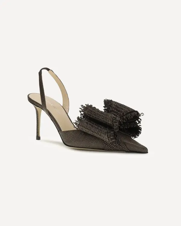 Mach & Mach Le Cadeau Pumps With Raffia Bow Detailing - Brown