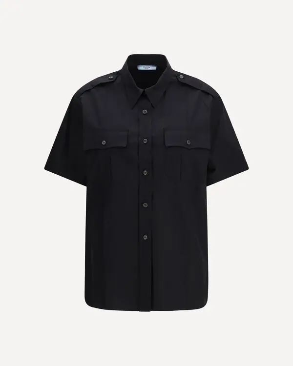 Prada Short-sleeve Poplin Shirt With Classic Collar