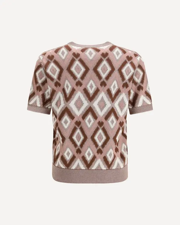 PIACENZA CASHMERE 1733 Short Sleeve Crewneck Sweater With Geometric Print