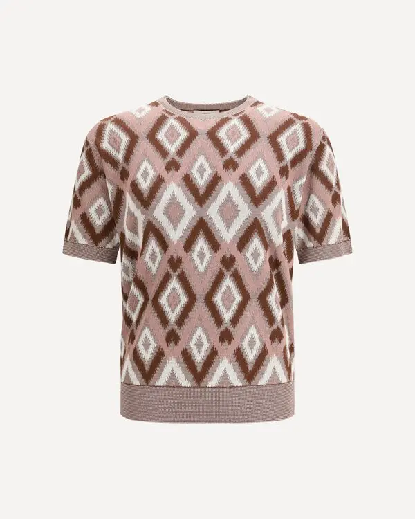 PIACENZA CASHMERE 1733 Short Sleeve Crewneck Sweater With Geometric Print