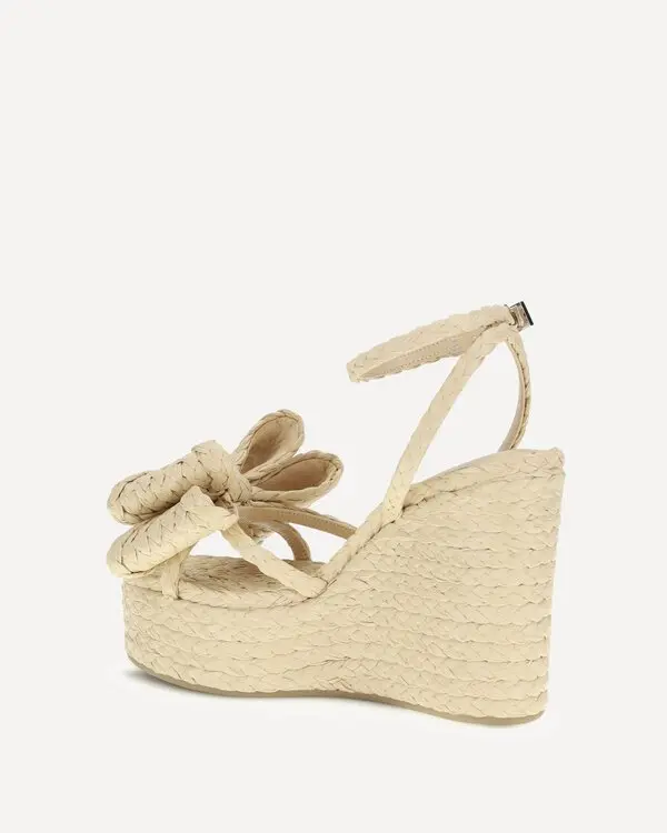 Mach & Mach Le Cadeau Raffia Wedge Sandals With Bow Detail - Beige