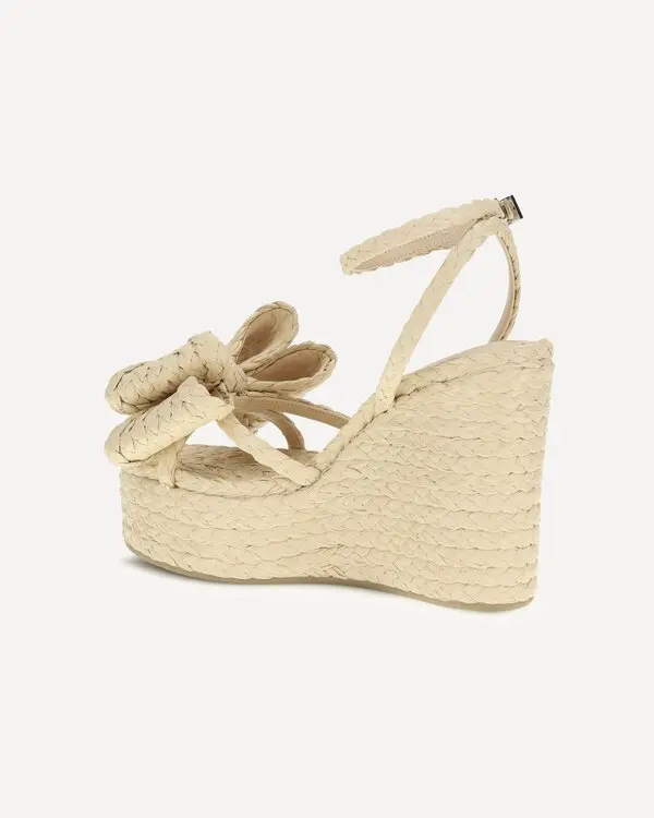 Mach & Mach Le Cadeau Raffia Wedge Sandals With Bow Detail - Beige