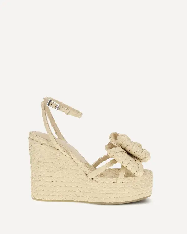 Mach & Mach Le Cadeau Raffia Wedge Sandals With Bow Detail - Beige