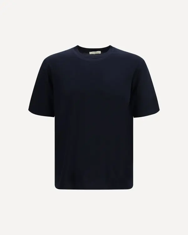 PIACENZA CASHMERE 1733 Short-sleeve Crewneck Sweater - Blue