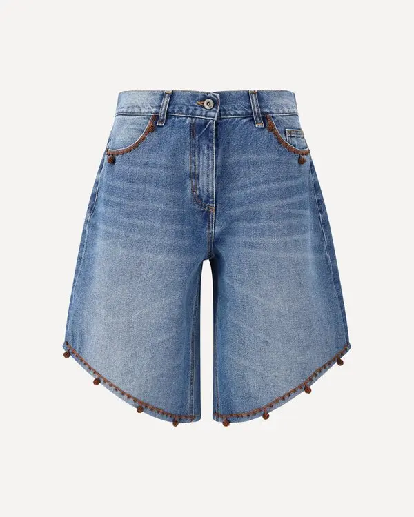 ELLA Bermuda Shorts With Embroidered Edges And Pom Pom Detailing