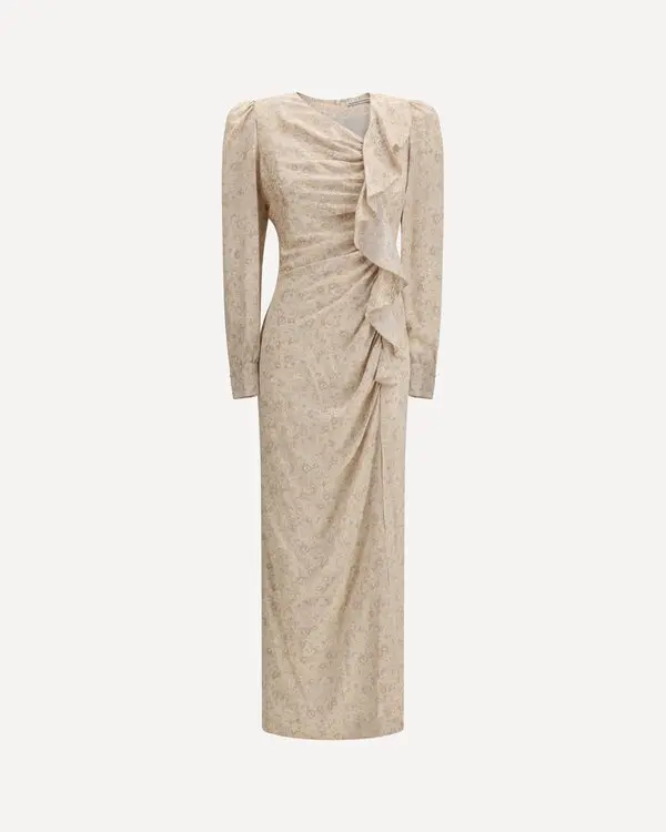 Alessandra Rich Jacquard Draped Dress With Flounces - Cream