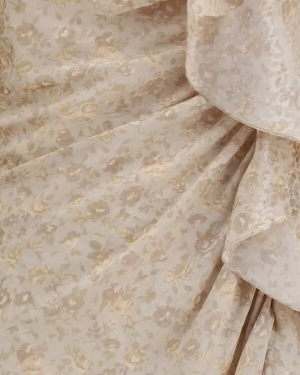 Alessandra Rich Jacquard Draped Dress With Flounces - Cream
