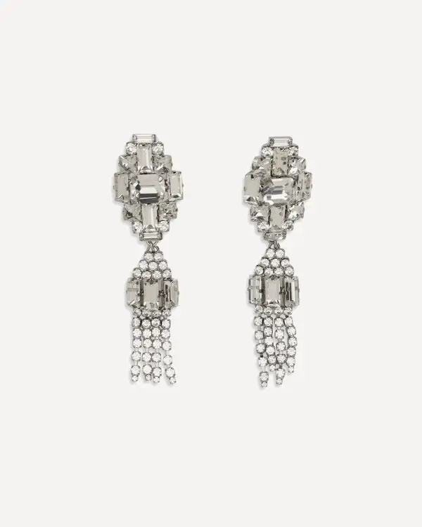 Alessandra Rich Crystal Embellished Drop Earrings - Silver