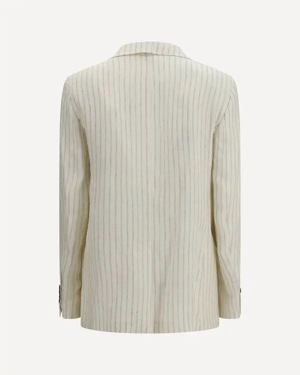 Max Mara Single-breasted Striped Linen Blazer - Cream