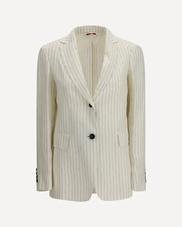 Max Mara Single-breasted Striped Linen Blazer - Cream