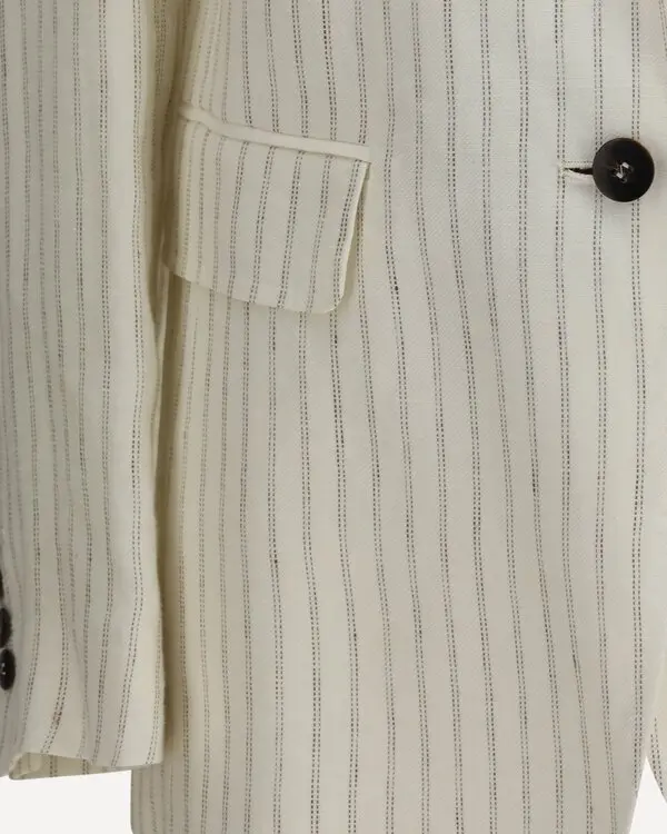 Max Mara Single-breasted Striped Linen Blazer - Cream