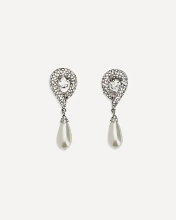 Alessandra Rich Crystal And Faux Pearl Drop Earrings - Silver