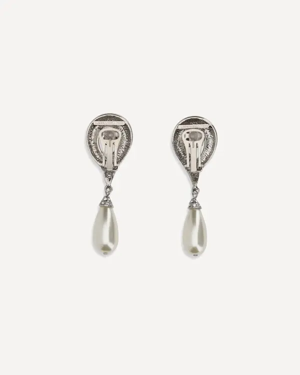 Alessandra Rich Crystal And Faux Pearl Drop Earrings - Silver