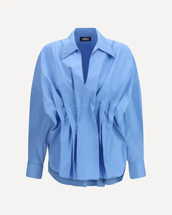 ELLA Cotton Shirt With Front Ruching And Classic Collar