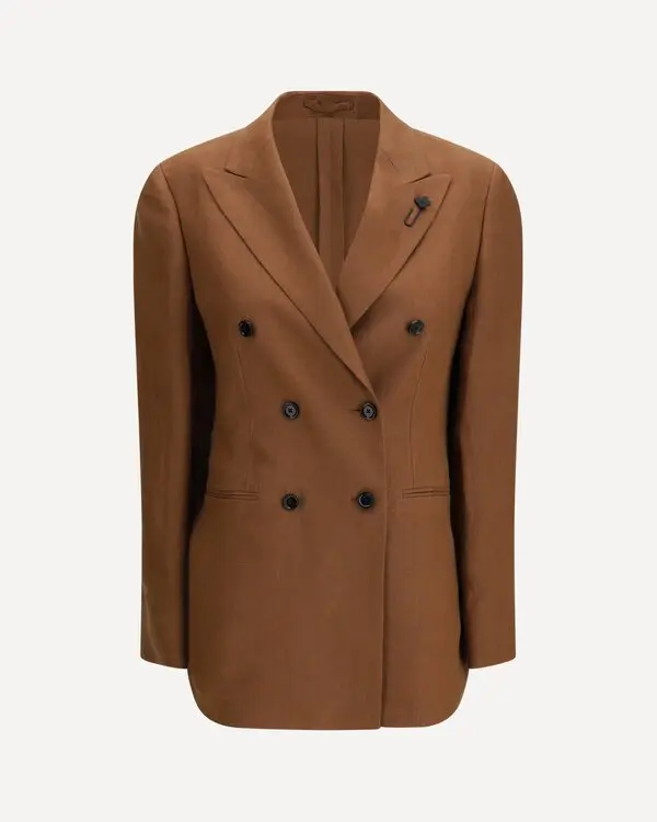 LARDINI Double-breasted Linen Blazer - Brown