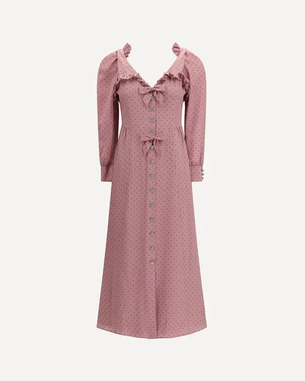 Alessandra Rich Polka Dot Midi Dress With Ruffles