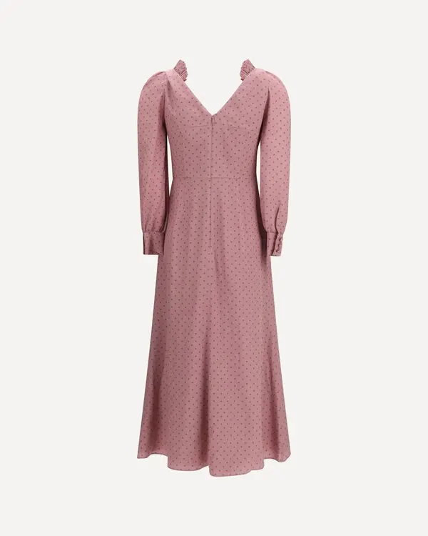 Alessandra Rich Polka Dot Midi Dress With Ruffles