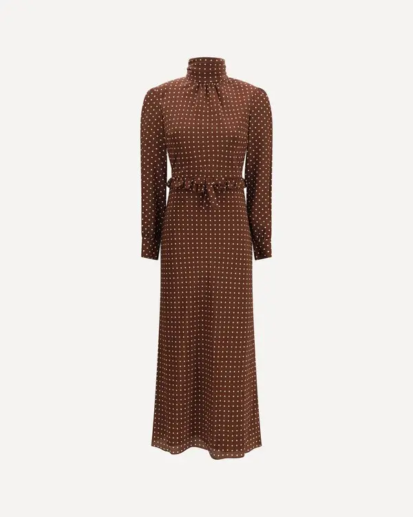Alessandra Rich Polka Dot Silk Crêpe De Chine Midi Dress With Bow And Ruffles