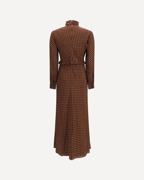 Alessandra Rich Polka Dot Silk Crêpe De Chine Midi Dress With Bow And Ruffles